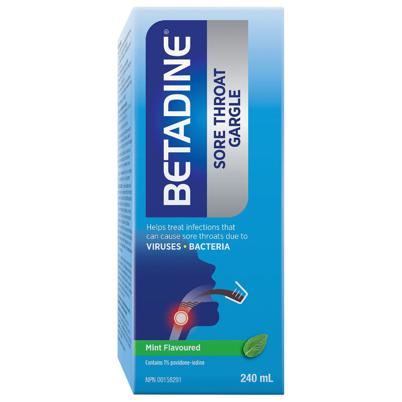 Betadine Sore Throat Gargle - Mint - 240ml – Safe Care Store Canada