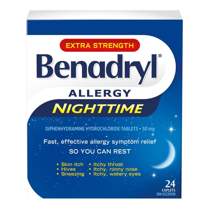 Benadryl Allergy Extra Strength Nighttime Caplets - 24's – Safe Care ...